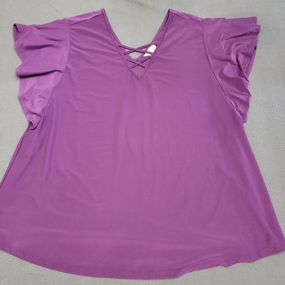 Soma | Tops | Soma Blouse Purple Short Flutter Sleeve Crisscross Vneck ...